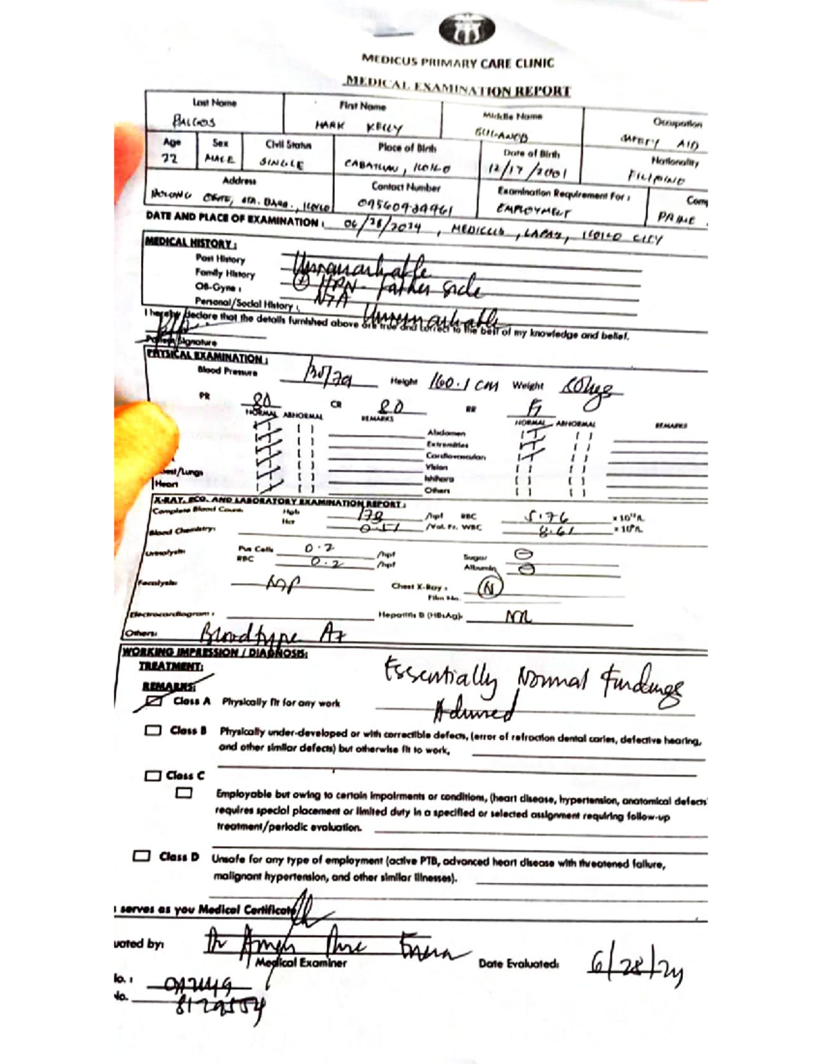 Medical - N/A - MEDICUS PRIMARY CARE CLINIC MEDICAL EXAMINATION REPORT ...