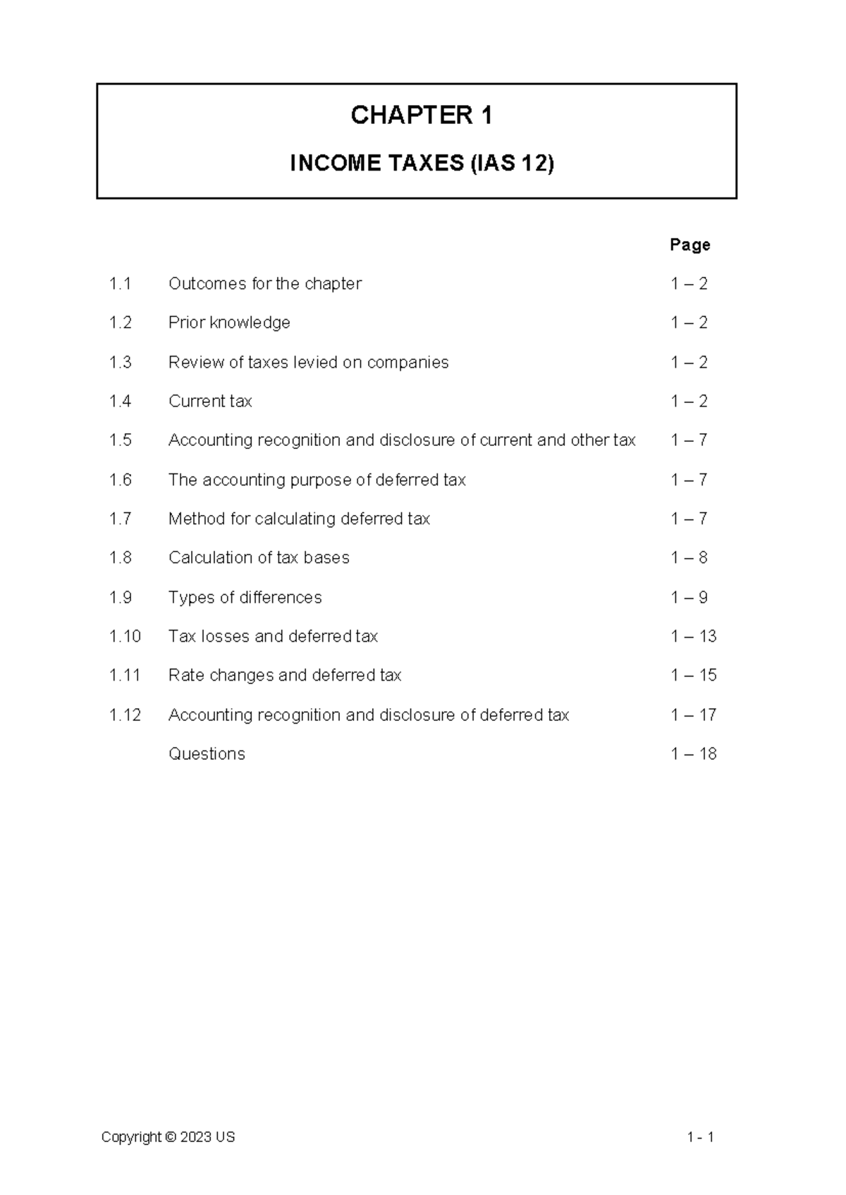 Income Taxes Notes (IAS 12) - Chapter 1 Overview and Key Concepts - Studocu