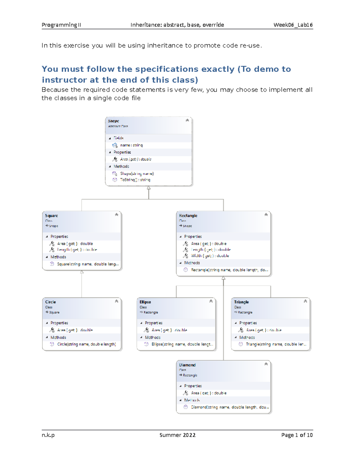 Week 06 lab 16 Inheritance Shapes S - In this exercise you will be ...