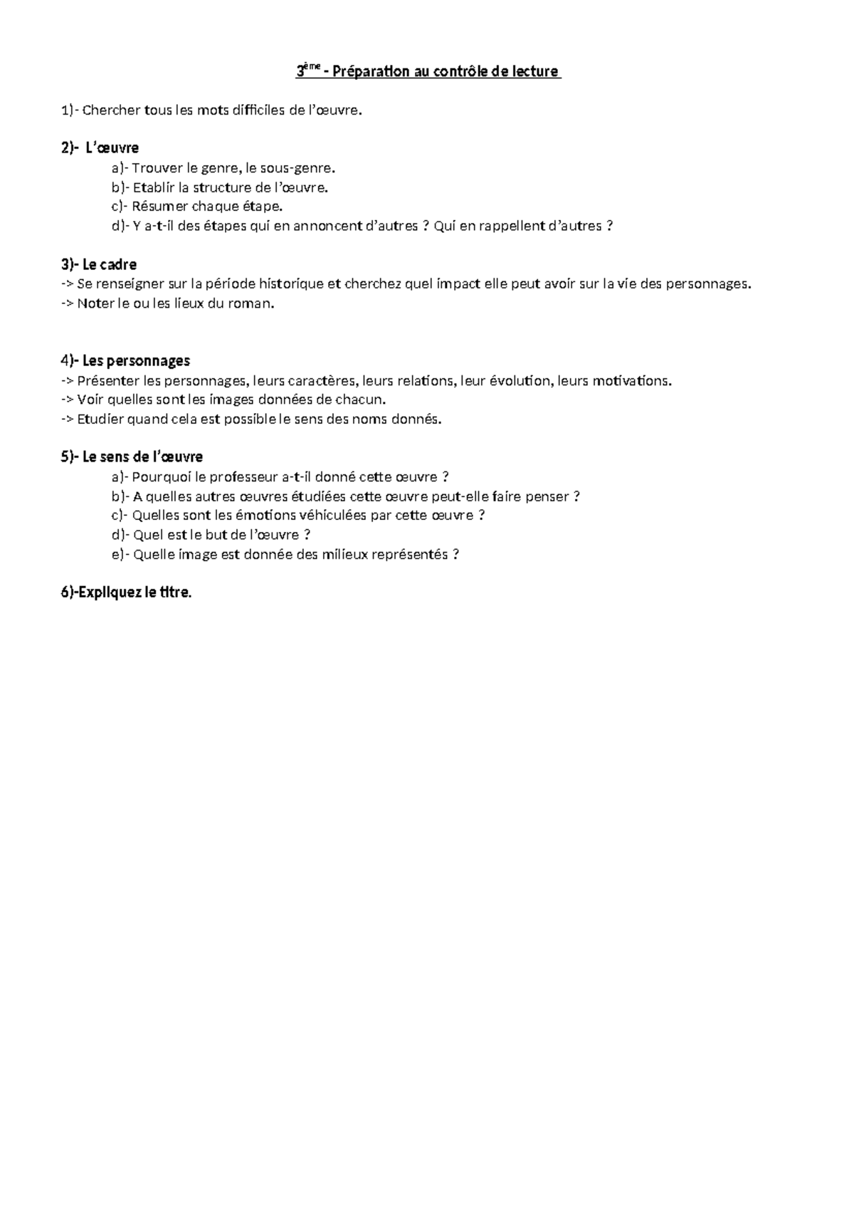 3ème Préparation au Contrôle de Lecture: Analyse et Résumé - Studocu
