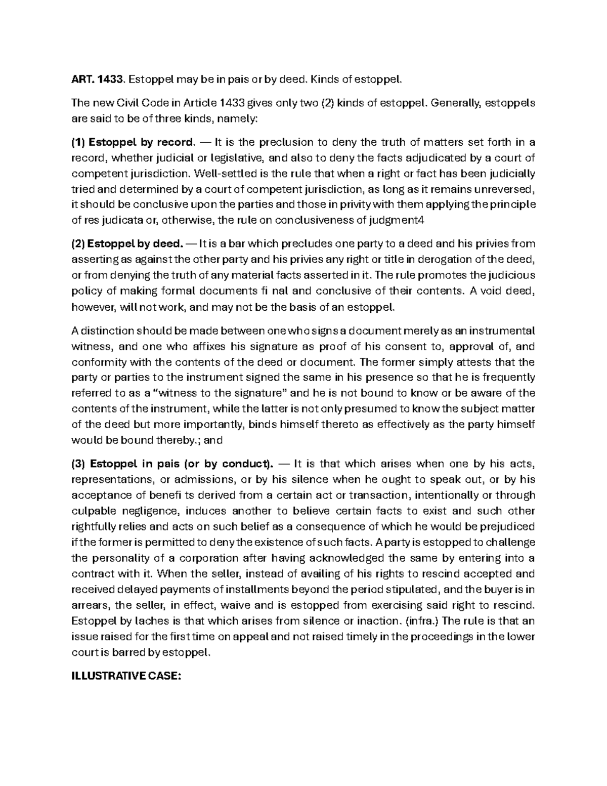 Oblicon - Estoppel: Types, Cases, and Legal Principles Explained - Studocu