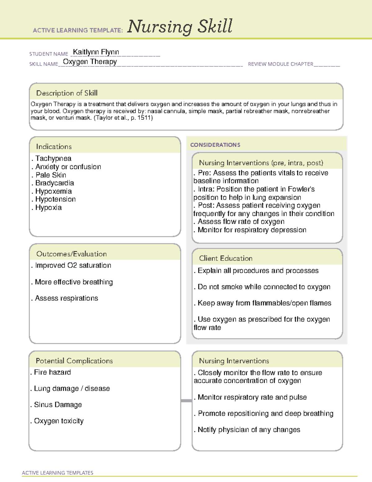 ATI Nursing Skill - Oxygen Therapy - ACTIVE LEARNING TEMPLATES Nursing ...