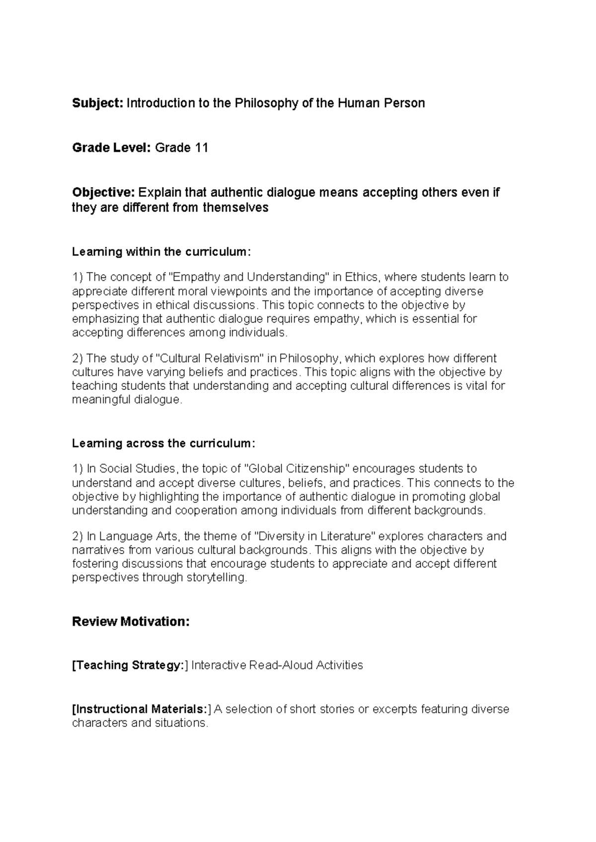 Lesson Plan - ADS: Fostering Authentic Dialogue & Acceptance in Grade ...