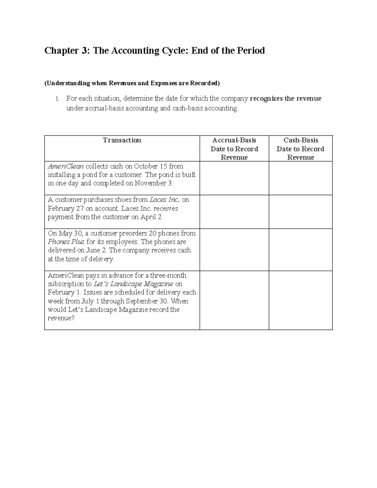 Chapter 3: In-Class Examples on the Accounting Cycle and Adjustments ...