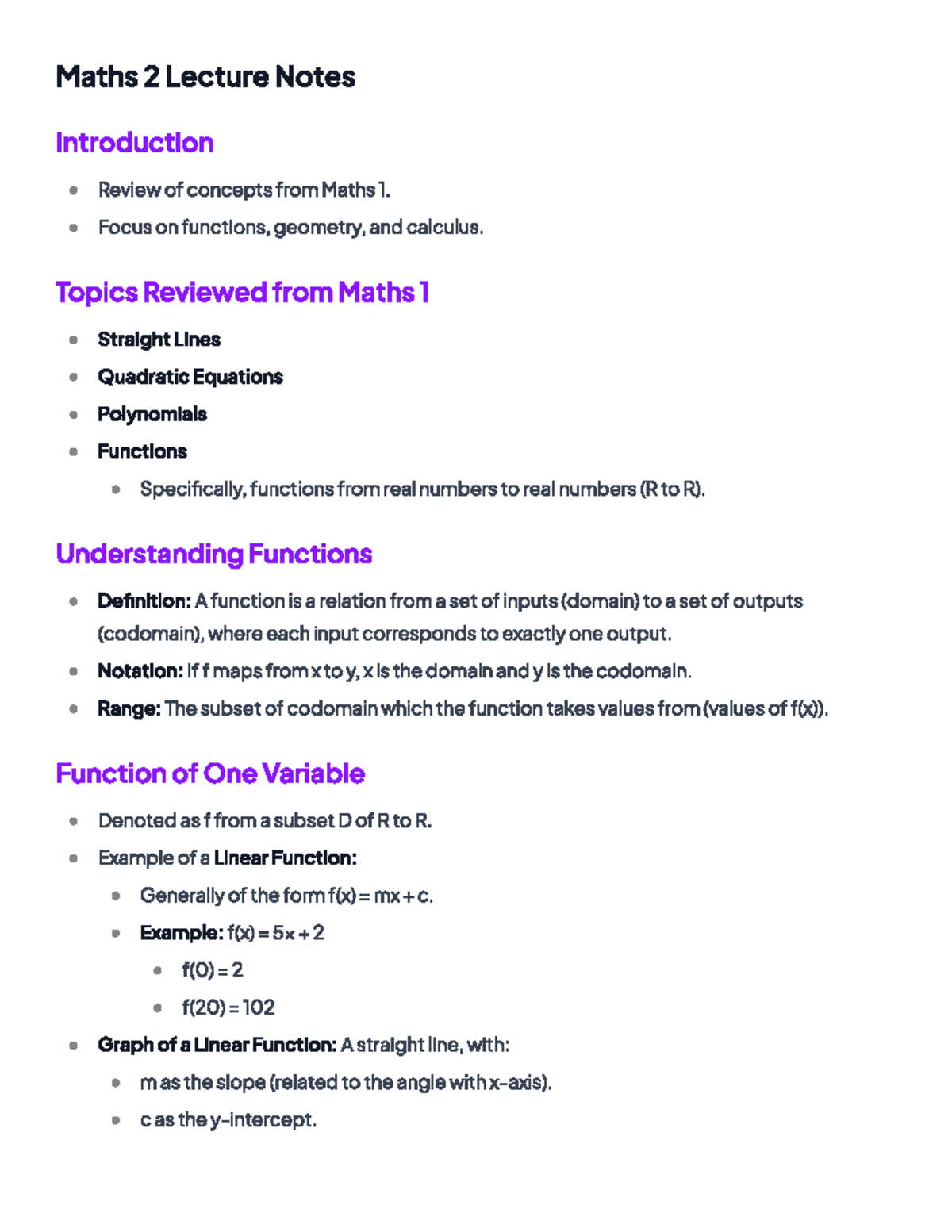 Maths 2 Lec 1 Notes Ai Maths 2 Lecture Notes Introduction Review Of Concepts From Maths 1