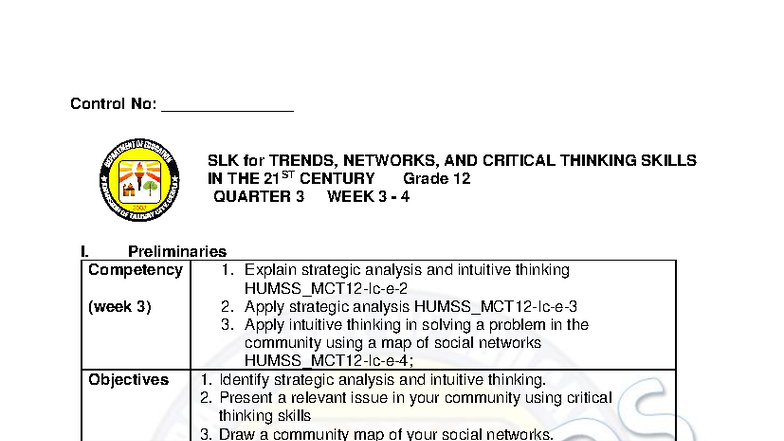 HumSS 12 Trends, Networks & Critical Thinking Skills - Week 3 Guide ...