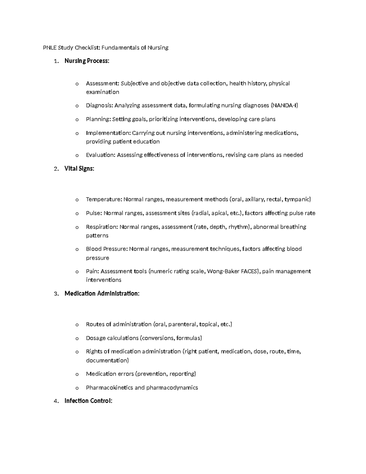 PNLE Study Checklist: Comprehensive Nursing Notes for Exam Prep - Studocu