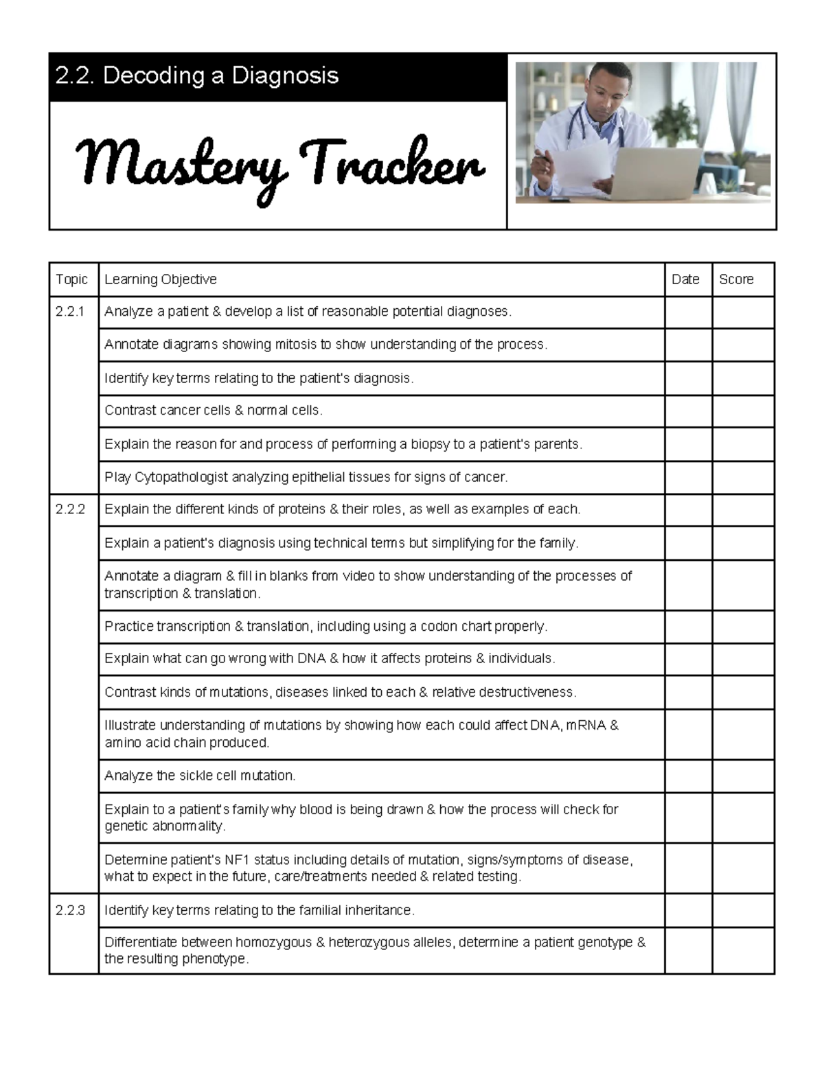 - PBS 2.2. Student Workbook - 2. Decoding a Diagnosis Mastery Tracker ...