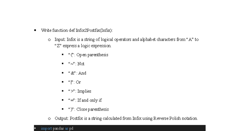 Infix to Postfix Conversion and Truth Table Evaluation (CS101) - Studocu