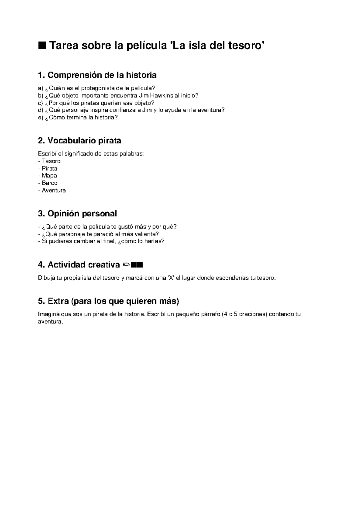 Tarea sobre La Isla del Tesoro: Comprensión y Actividades - Studocu