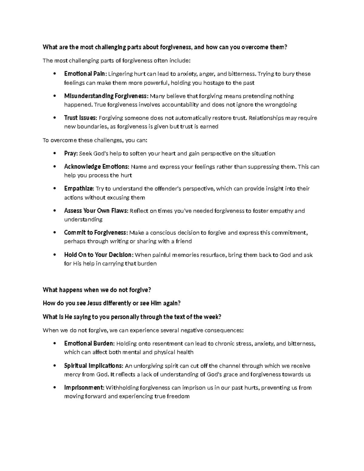 Forgiveness Lesson Commentary: Overcoming Challenges in Forgiveness ...