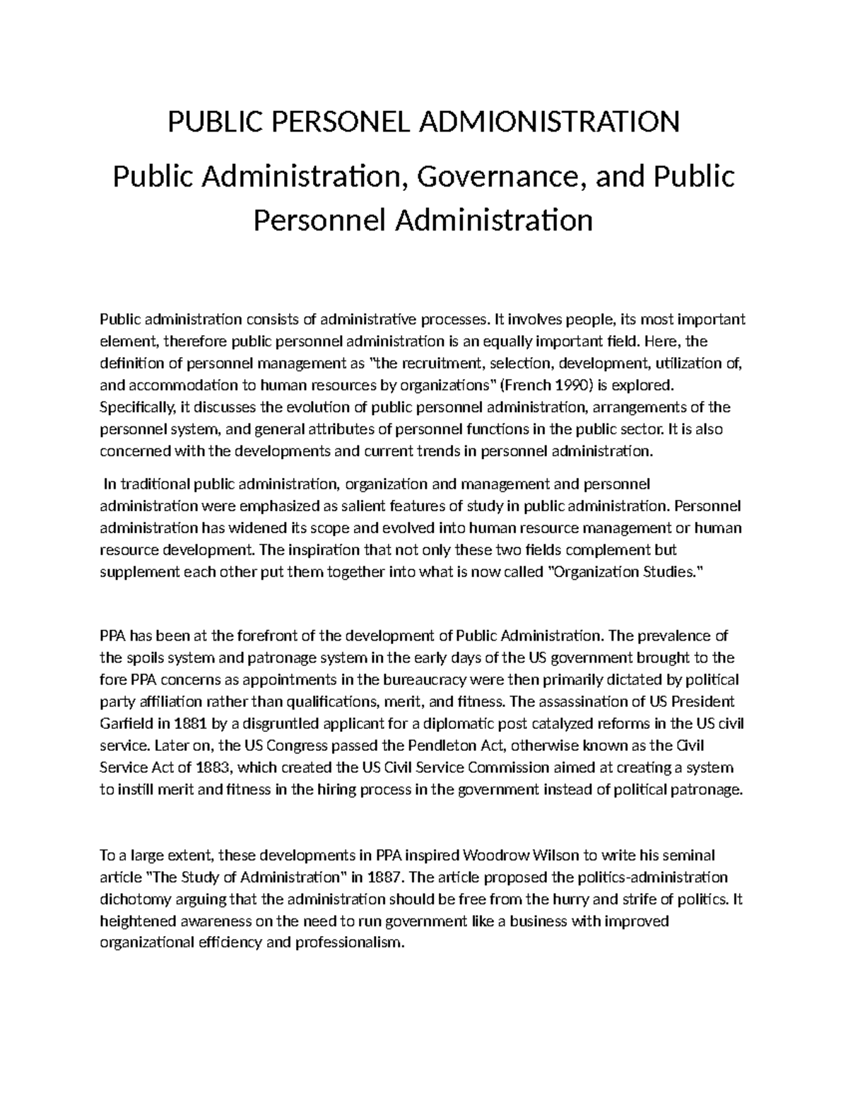 Public Personnel Administration Overview - PPA - Studocu