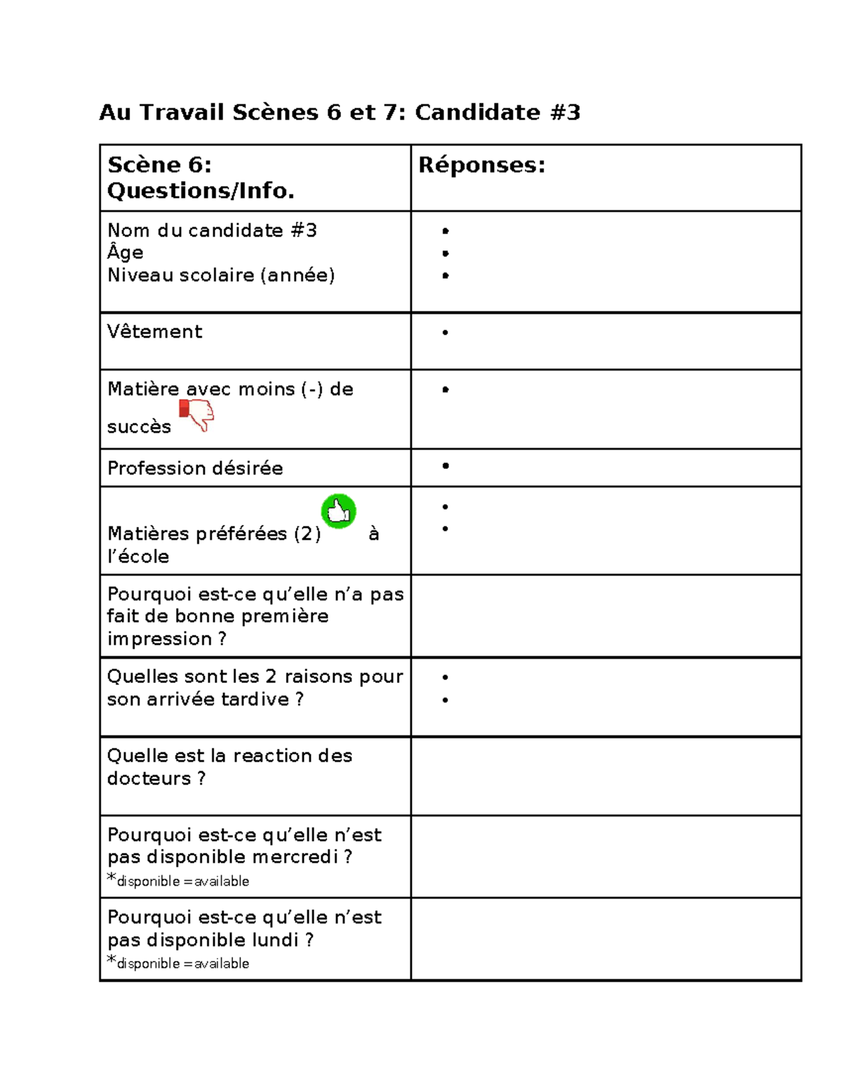 Au Travail: Questions et Réponses Scènes 6 et 7 - Document #9A - Studocu