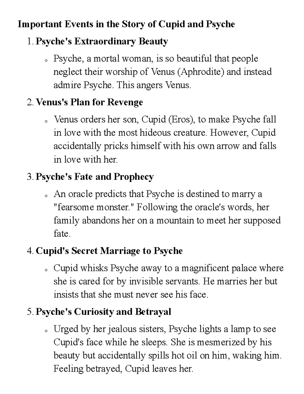 Key Events in the Myth of Cupid (Eros) and Psyche: A Summary - Studocu