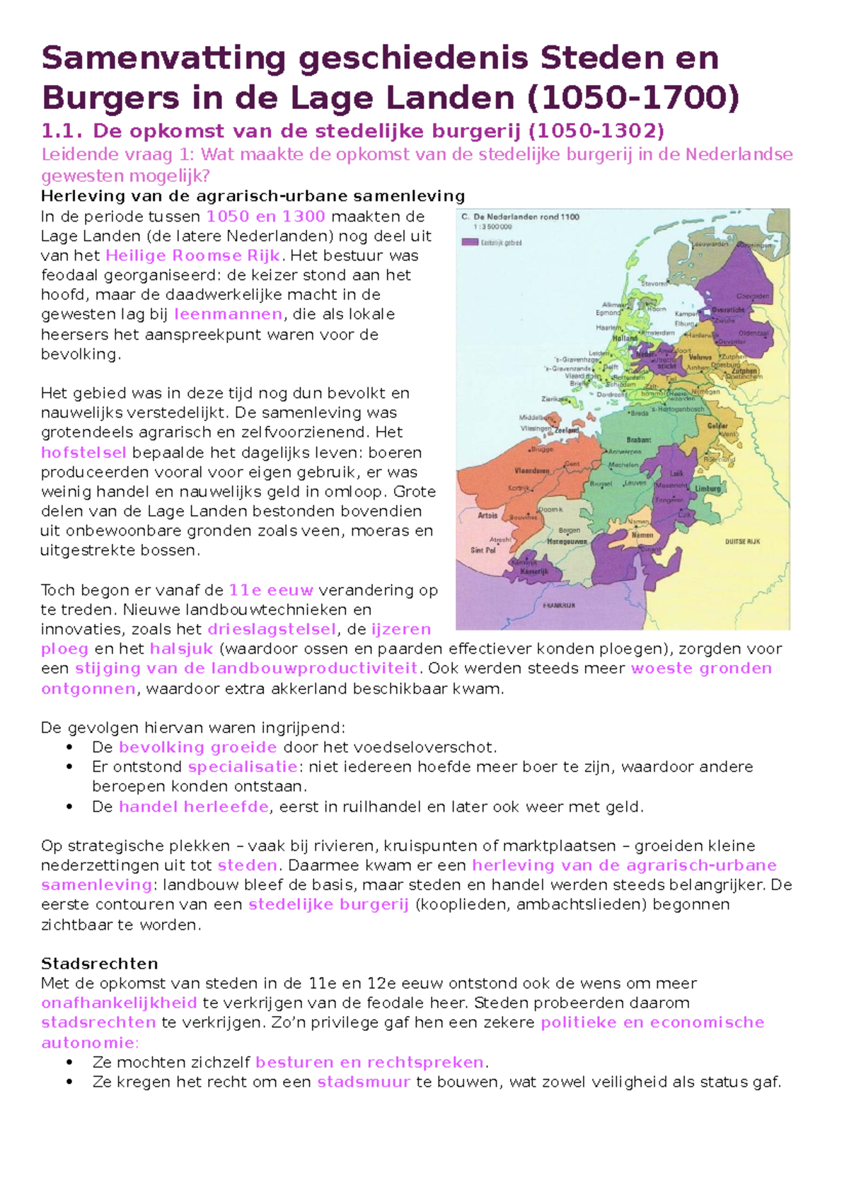 Samenvatting Geschiedenis Steden en Burgers in de Lage Landen 1.1 ...