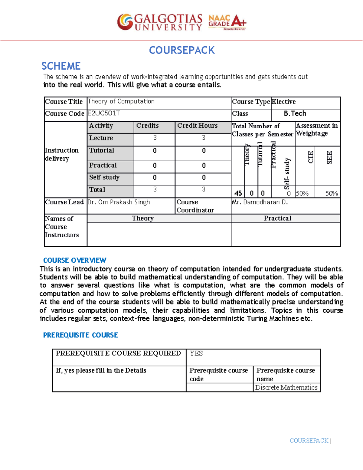 Course Pack TOC - COURSEPACK SCHEME The scheme is an overview of work ...