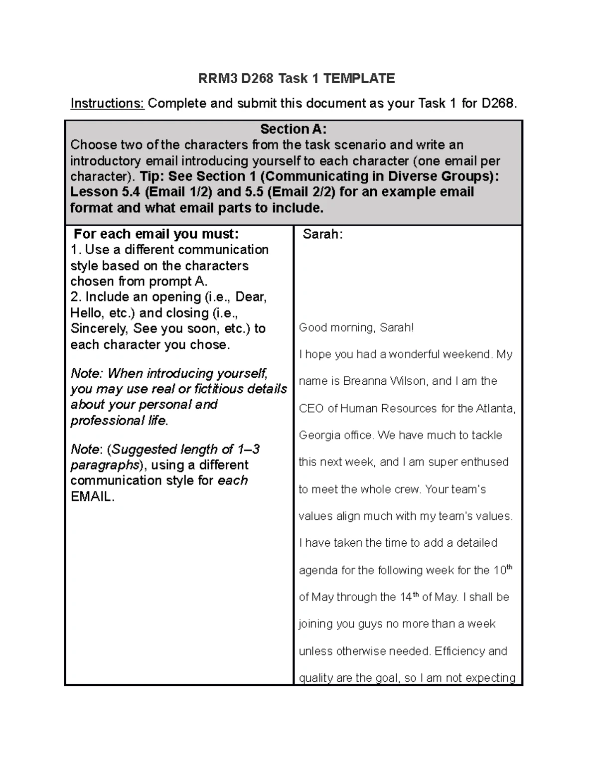 RRM2 D268 Task 3 - D268 Task 3 Template Instructions: Complete and submit this document as your ...