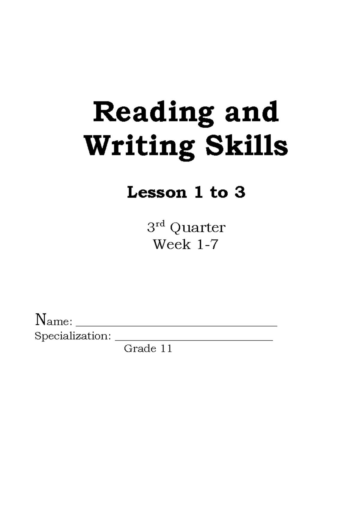 Reading and Writing Skills Lessons 1-3 (Grade 11, 3rd Quarter) - Studocu