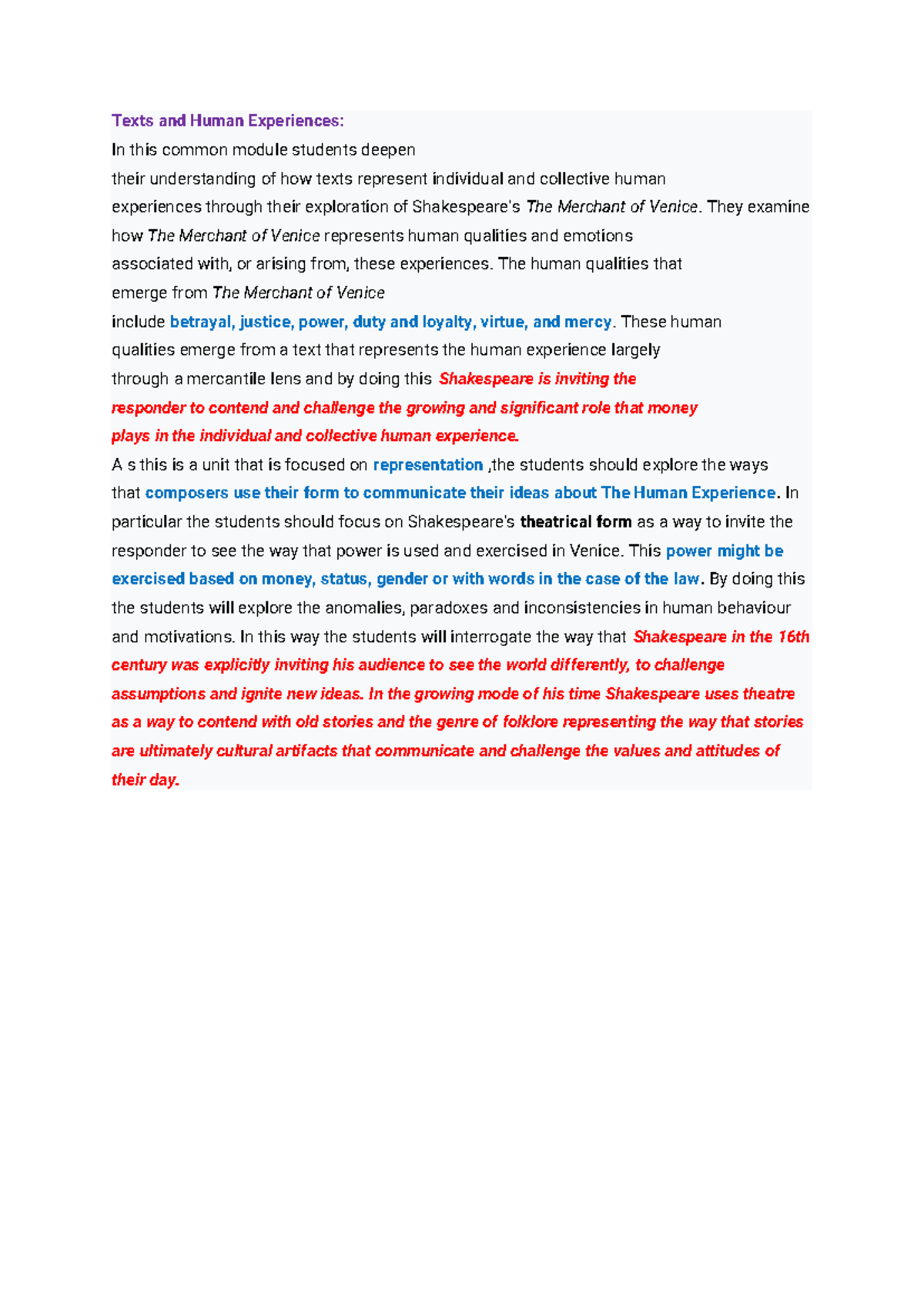ENG101: Intro to Texts & Human Experiences - Unit Focus on The Merchant ...