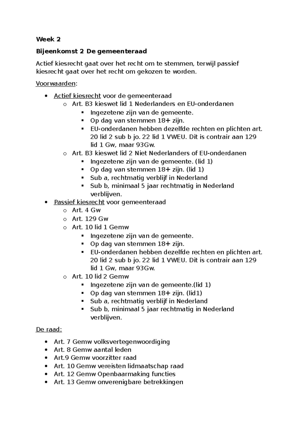 Week 2 Openbaar Bestuur: Actief en Passief Kiesrecht in de Gemeenteraad ...