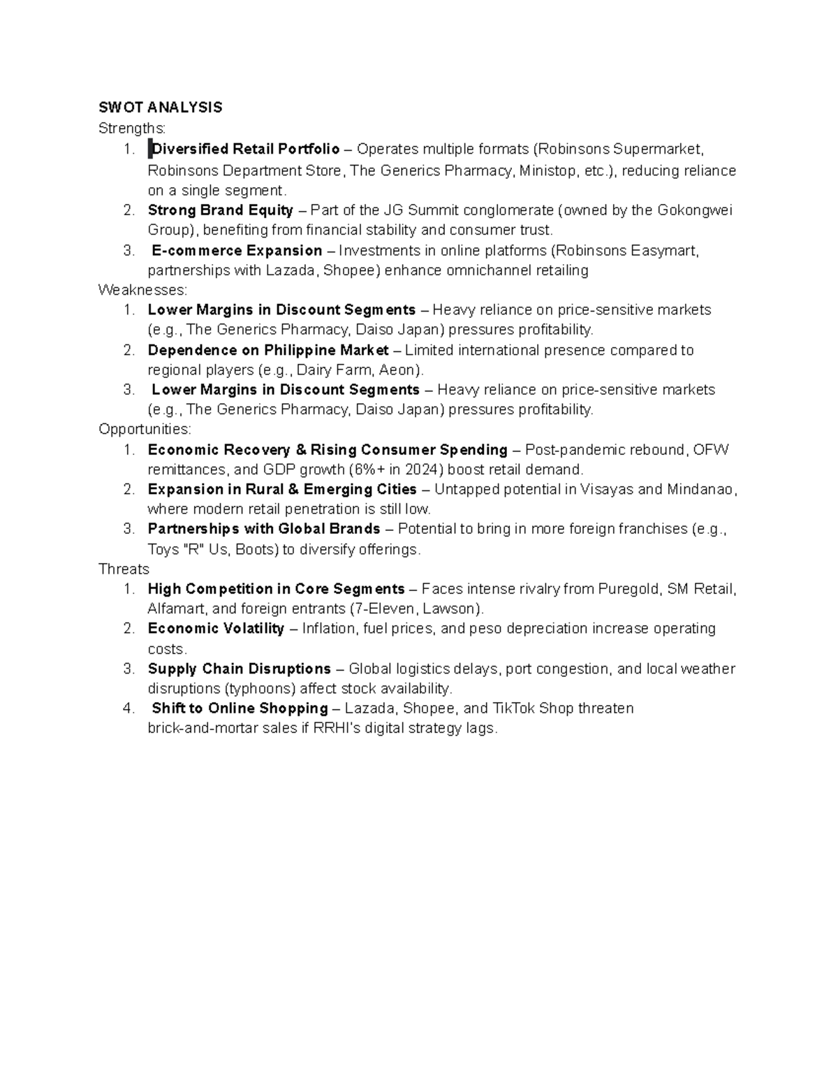 SWOT Analysis of Robinsons Retail Holdings Inc. (RRHI) - Detailed ...