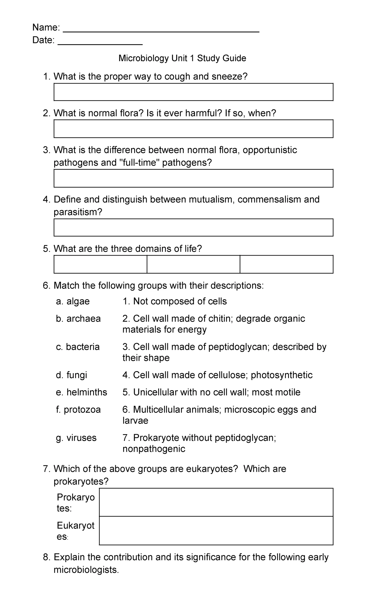 Microbiology Unit 1 Study Guide - Concepts & Key Terms - Studocu