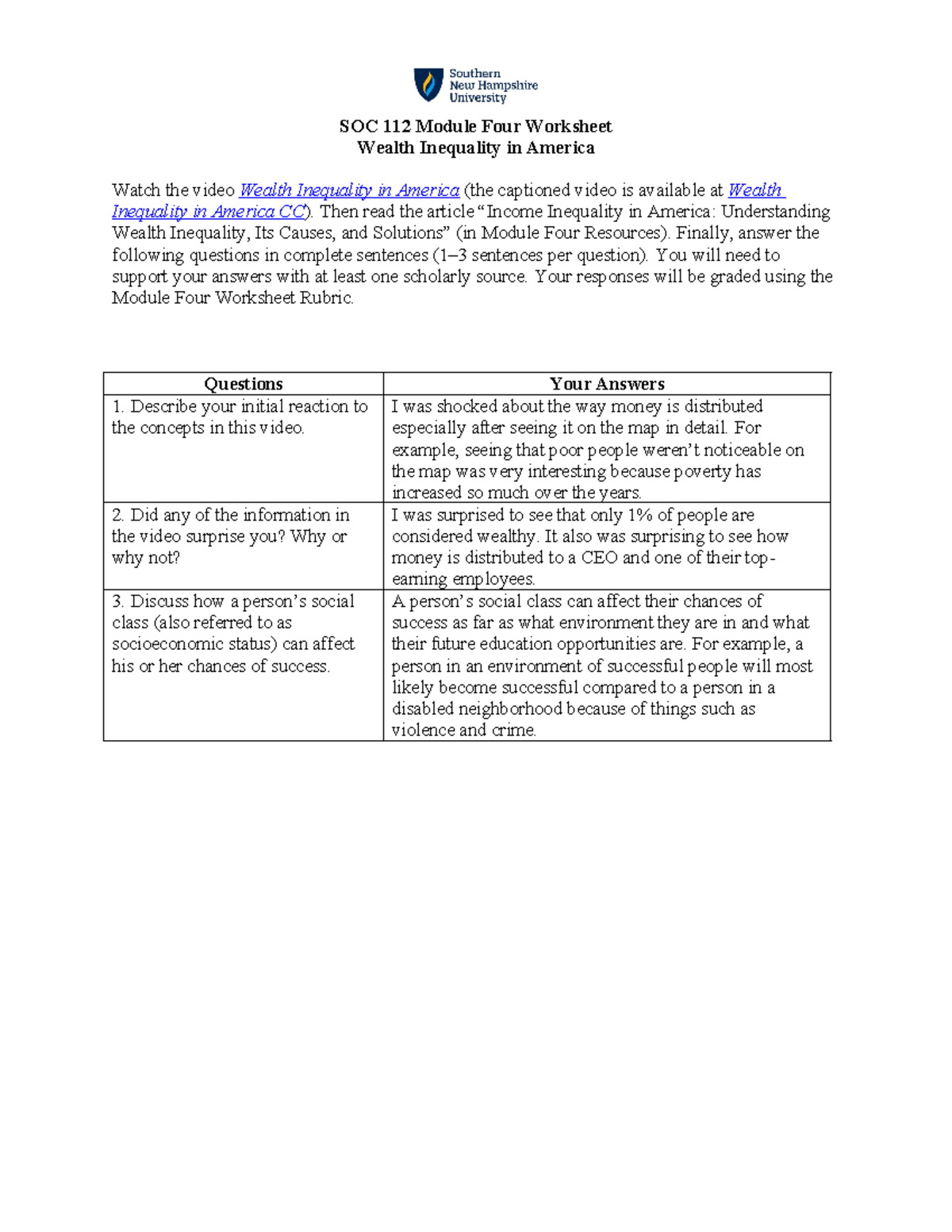 SOC 112 Module Four Worksheet - SOC 112 Module Four Worksheet Wealth ...