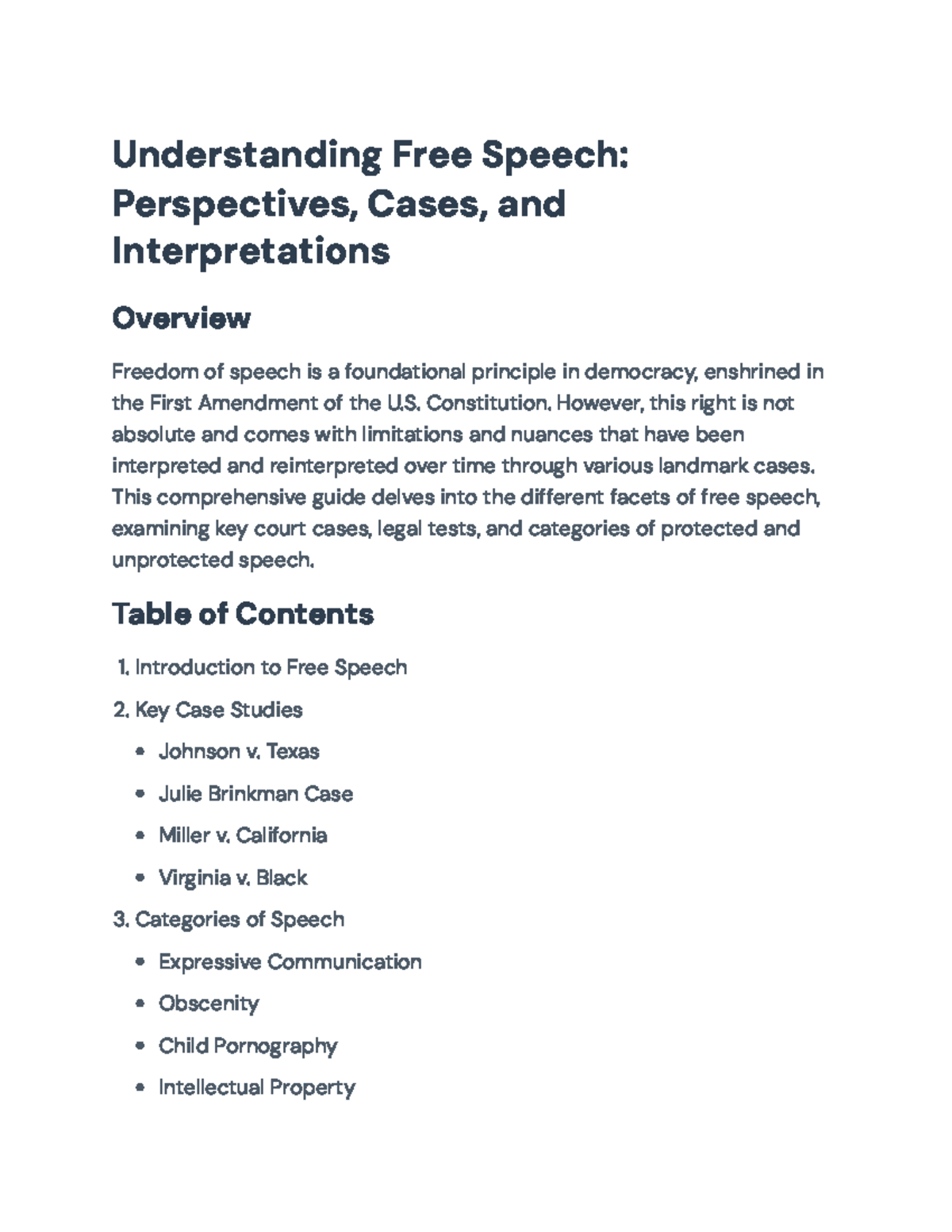Understanding Free Speech: Key Cases & Legal Principles (Final Exam ...