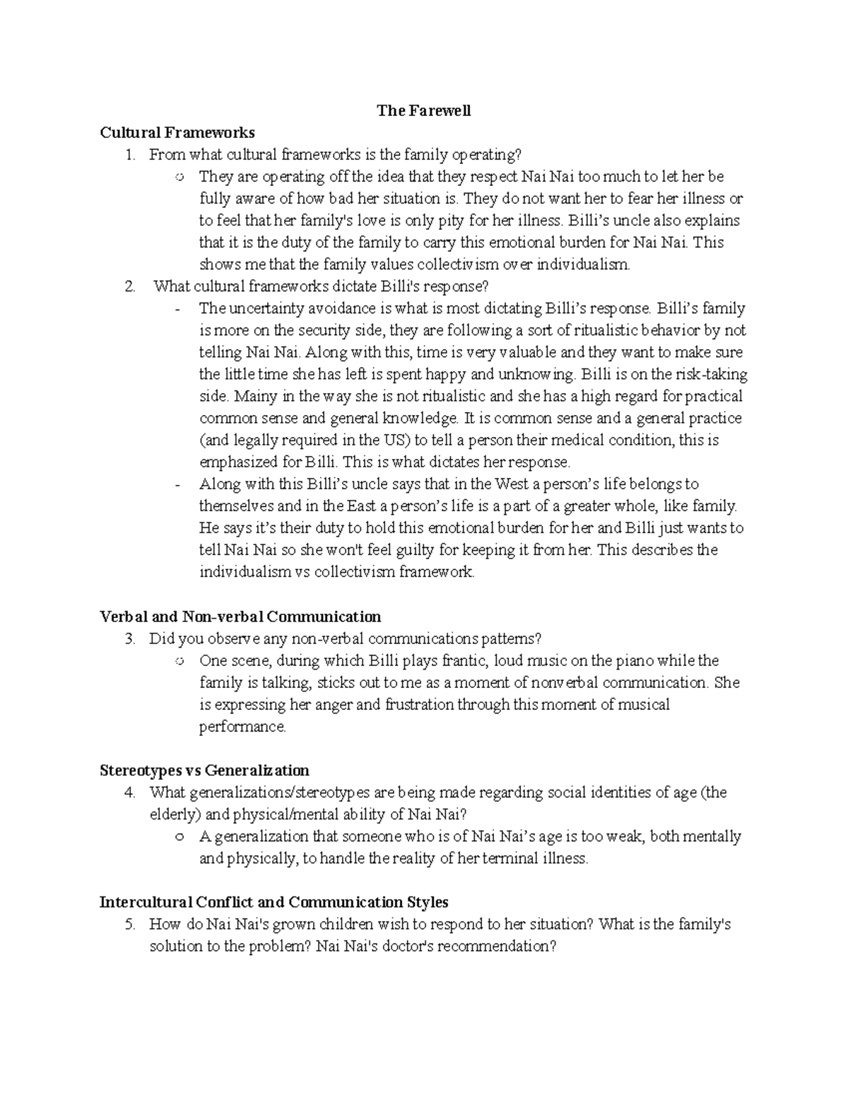 Film Analysis - The Farewell (Cultural Perspectives & Communication ...
