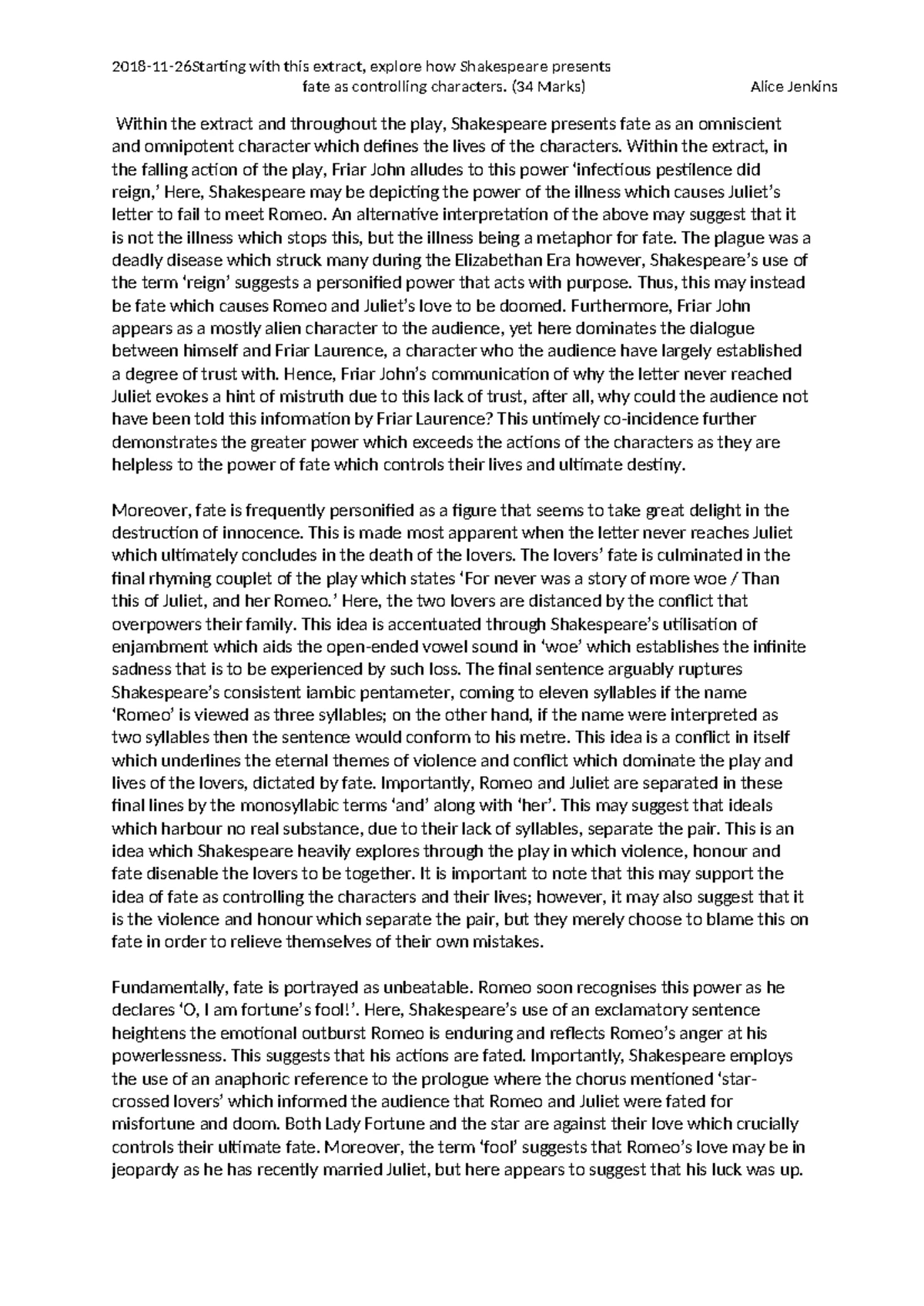 Fate & Tragedy in 'Romeo and Juliet': An Analytical Essay - Studocu