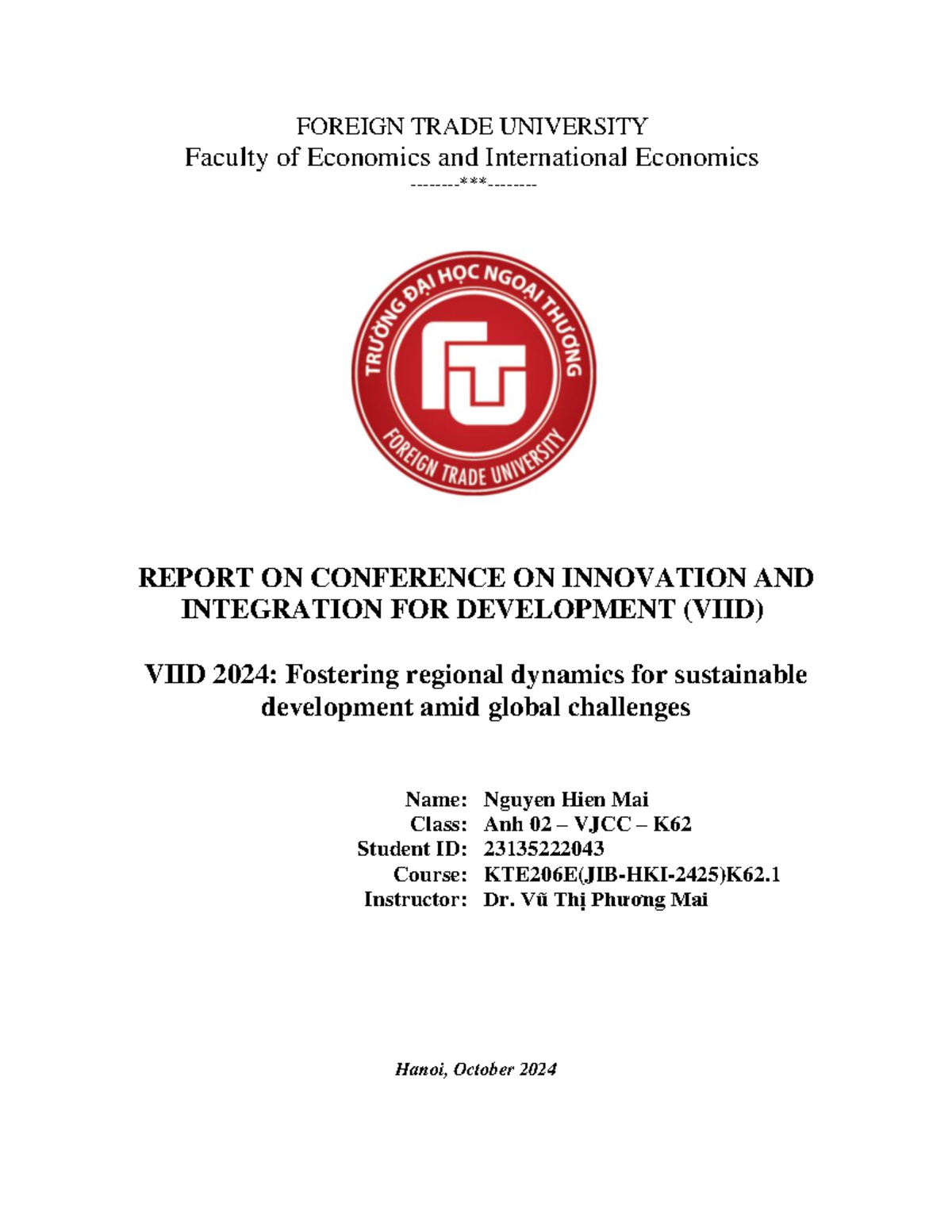 [VIID 2024 Conference Report] NGUYỄN HIỀN MAI - KTE206E(JIB-HKI-2425 ...