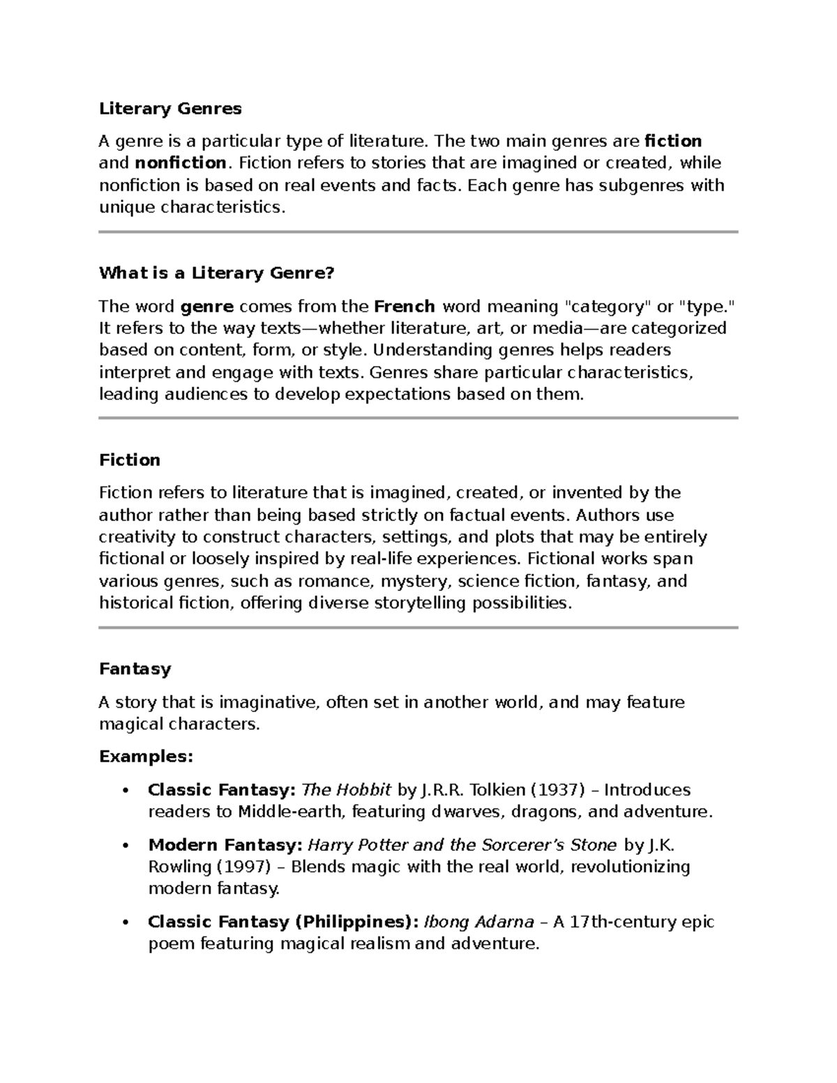 Literary Genres - Notes - Literary Genres A genre is a particular type ...