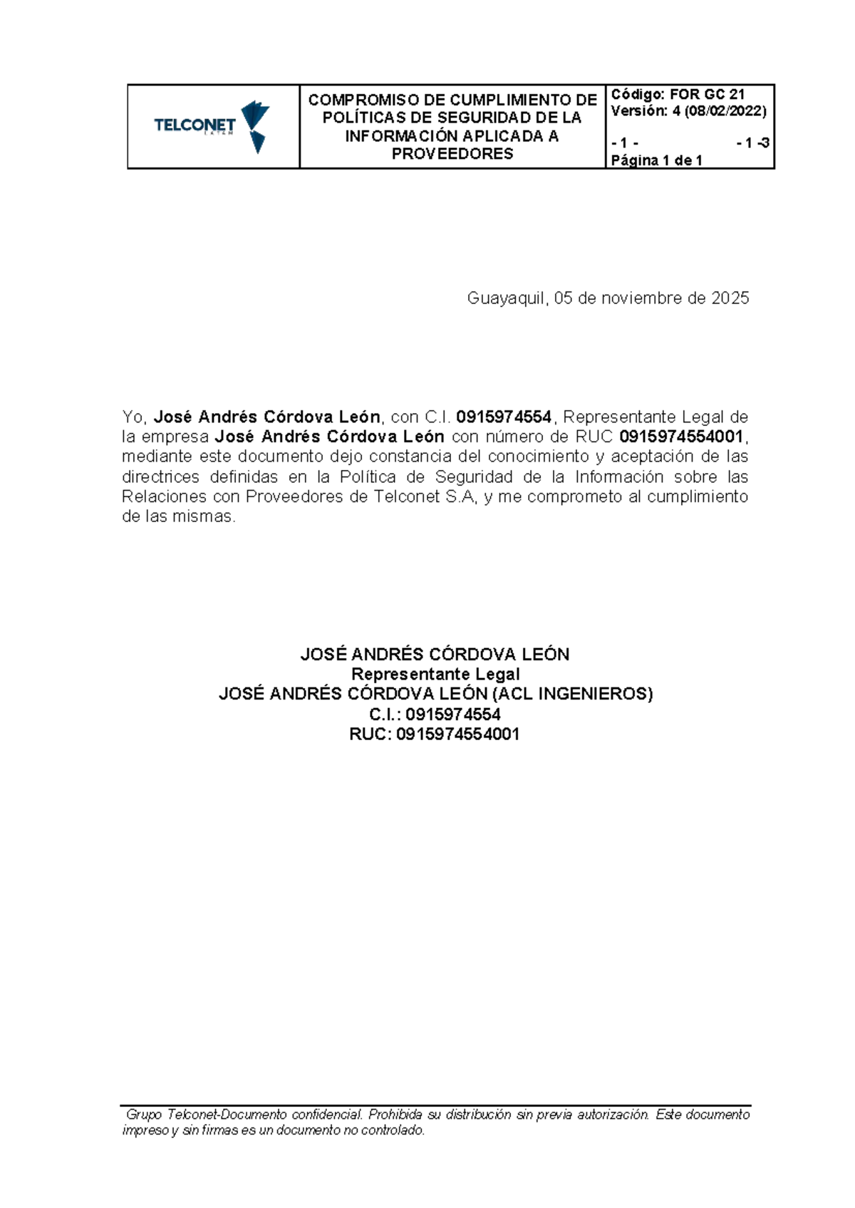 Compromiso de Cumplimiento de Políticas de Seguridad - FOR GC 21 - Studocu