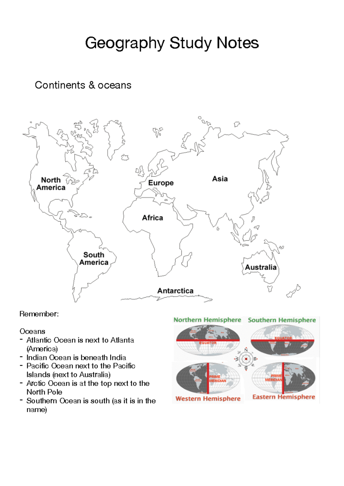 Study notes geography assessment - Geography Study Notes Continents ...