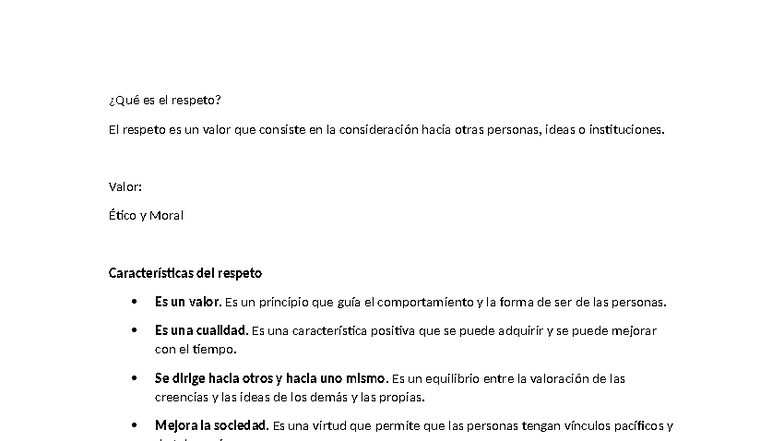 Ética y Moral: Qué es el Respeto y su Importancia - Studocu