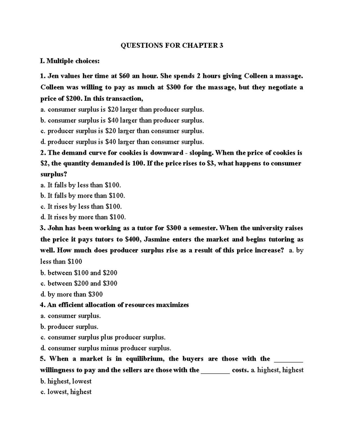 Questions for Chapter 3: Multiple Choice & Applications - Studocu