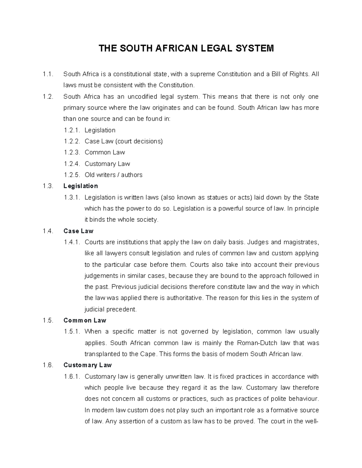 SA Legal System Overview: Sources, Case Law, & More - Studocu