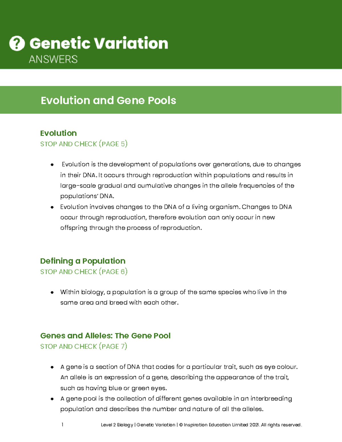 L2 Biology Genetic Variation: Evolution and Gene Pools Overview - Studocu