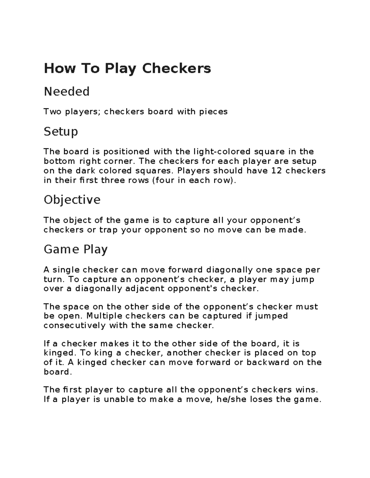 6.04 How to Play Checkers: A Step-by-Step Guide - Studocu