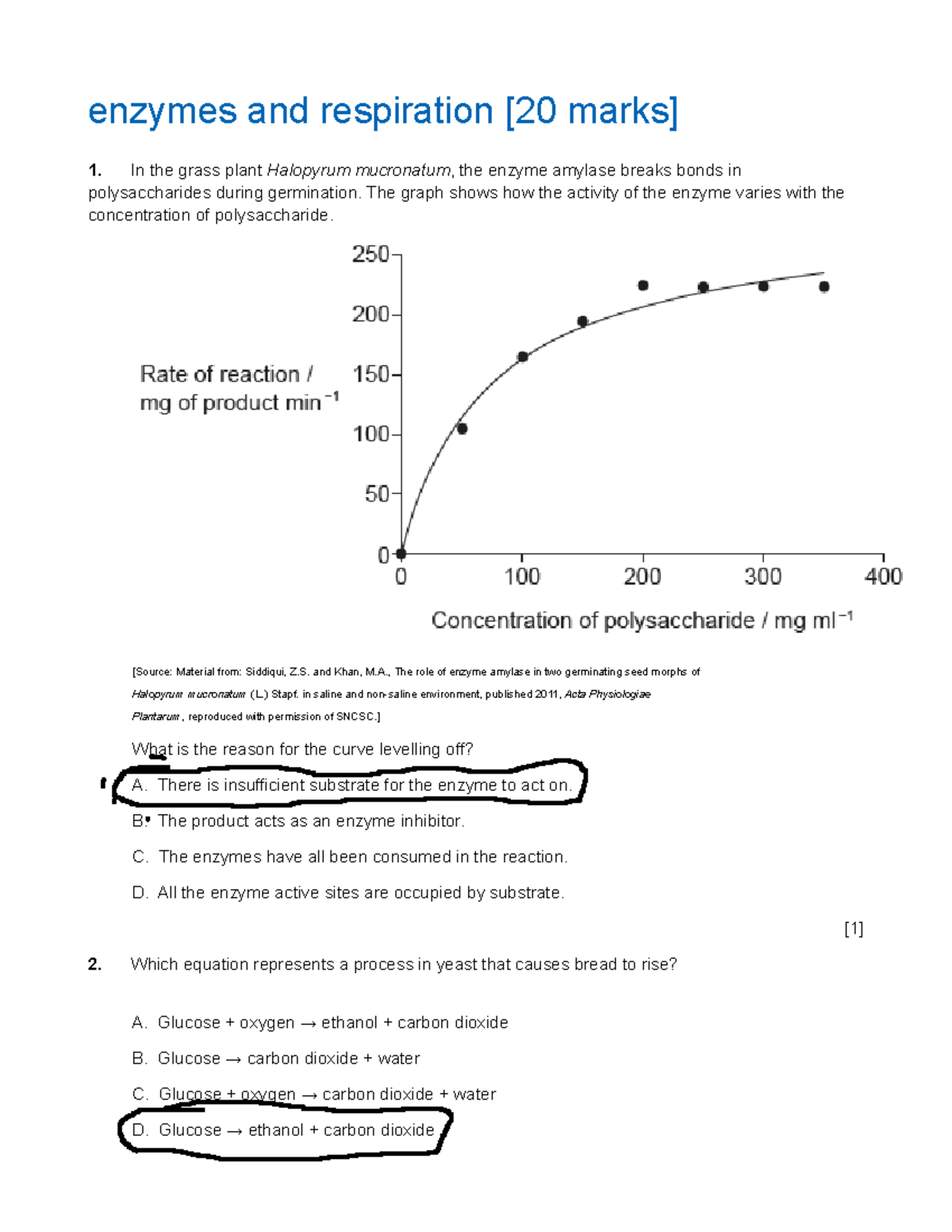 Enzymes and Respiration: Key Concepts & Assessment Qs for IB Bio [20 ...