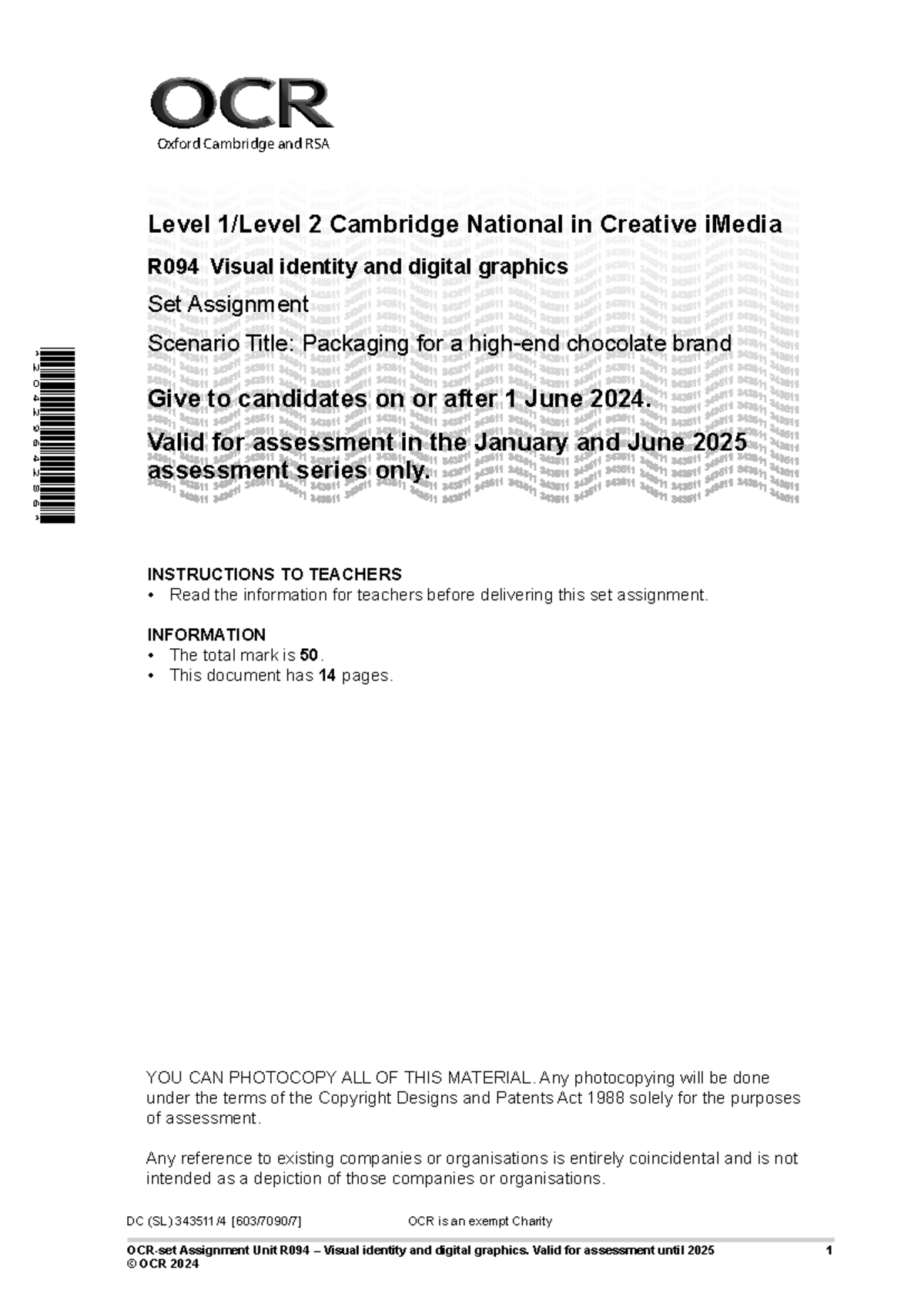 OCR Level 2 Cambridge National in Creative iMedia R094: Chocolate Brand - Studocu