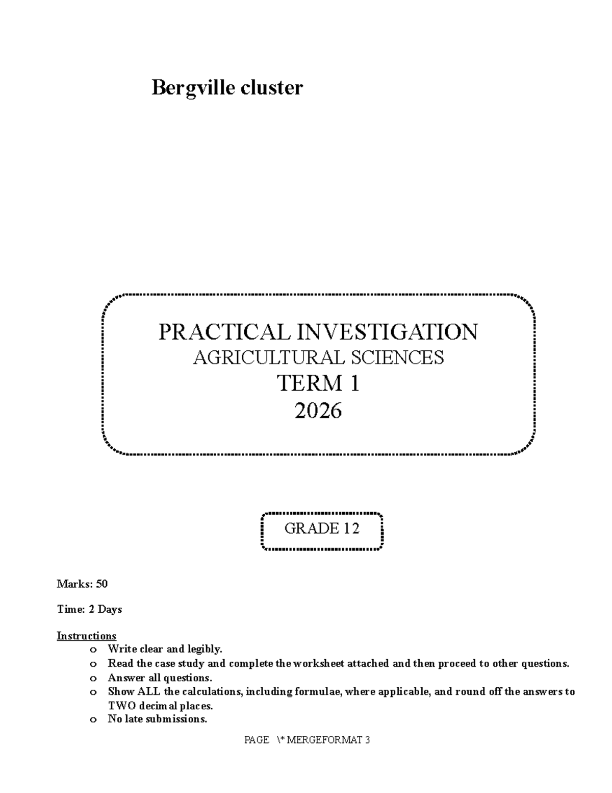 Grade 12 Agricultural Sciences Practical Investigation: Term 1 2026 ...
