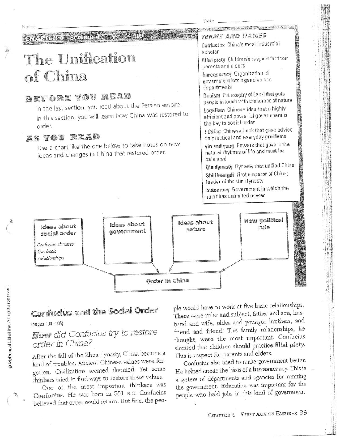 China Homework Packet: Understanding Confucius, Qin and Han Dynasties ...