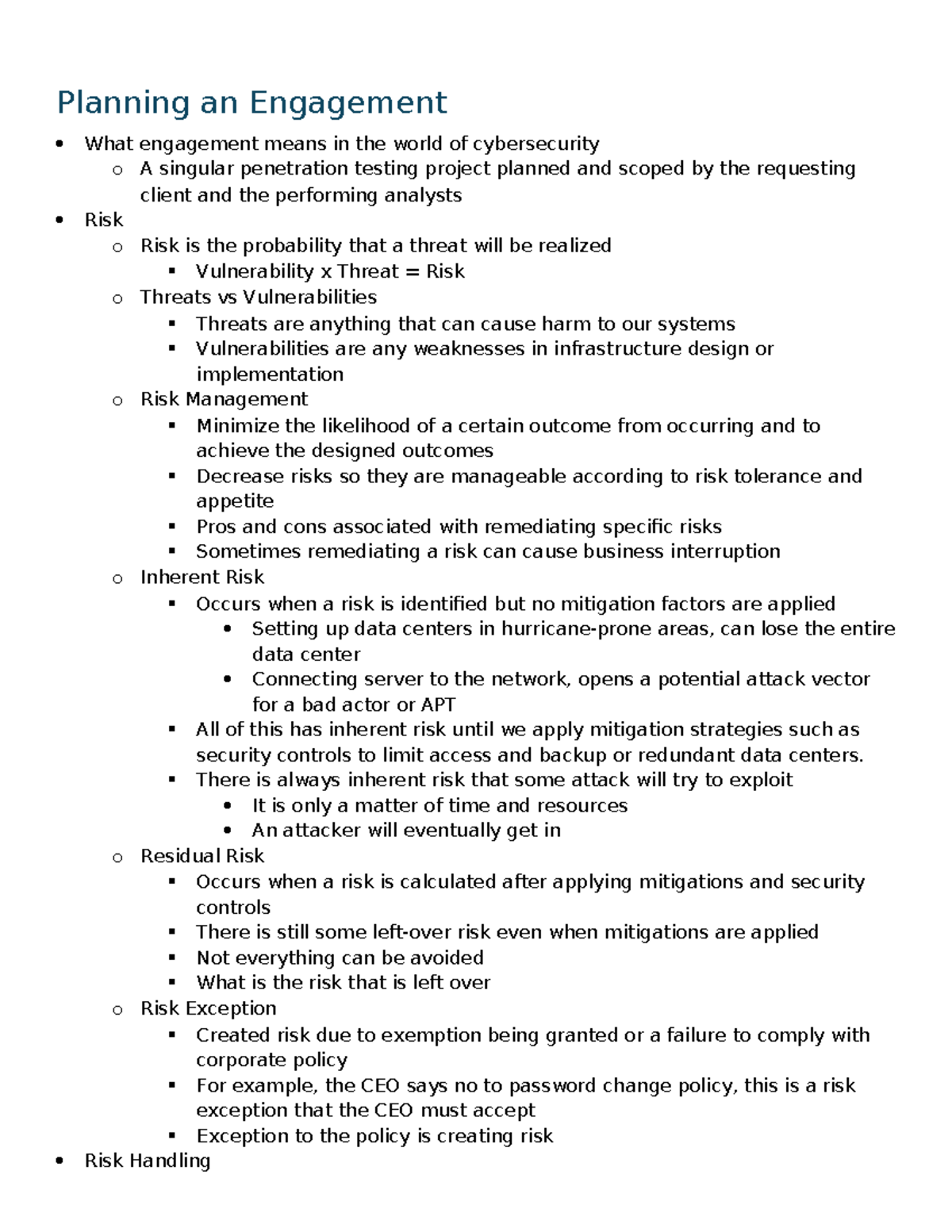CompTIA PenTest+ Final Exam Notes: Engagement Planning and Risk ...