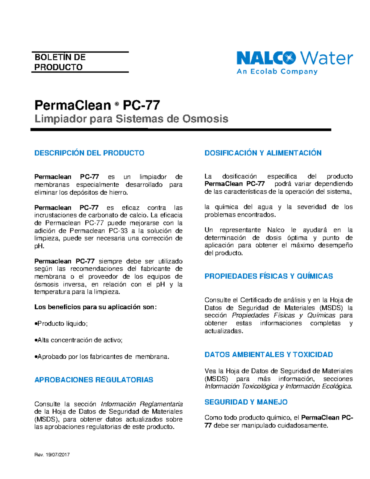 Limpiador de Membranas PermaClean PC-77 - Detalles y Uso (Español ...