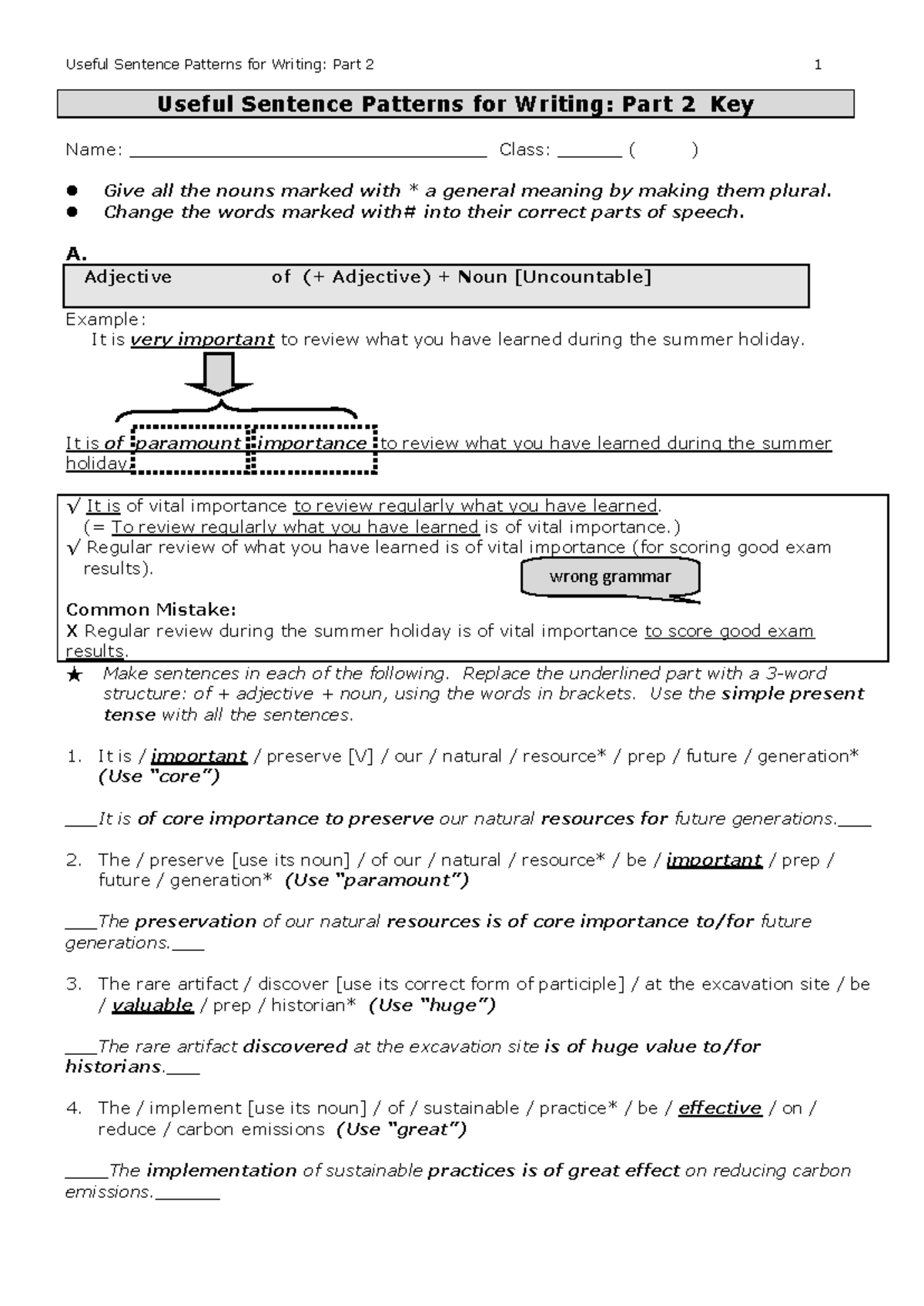 Useful Sentence Patterns for Writing: Part 2 (ENG 101) - Studocu