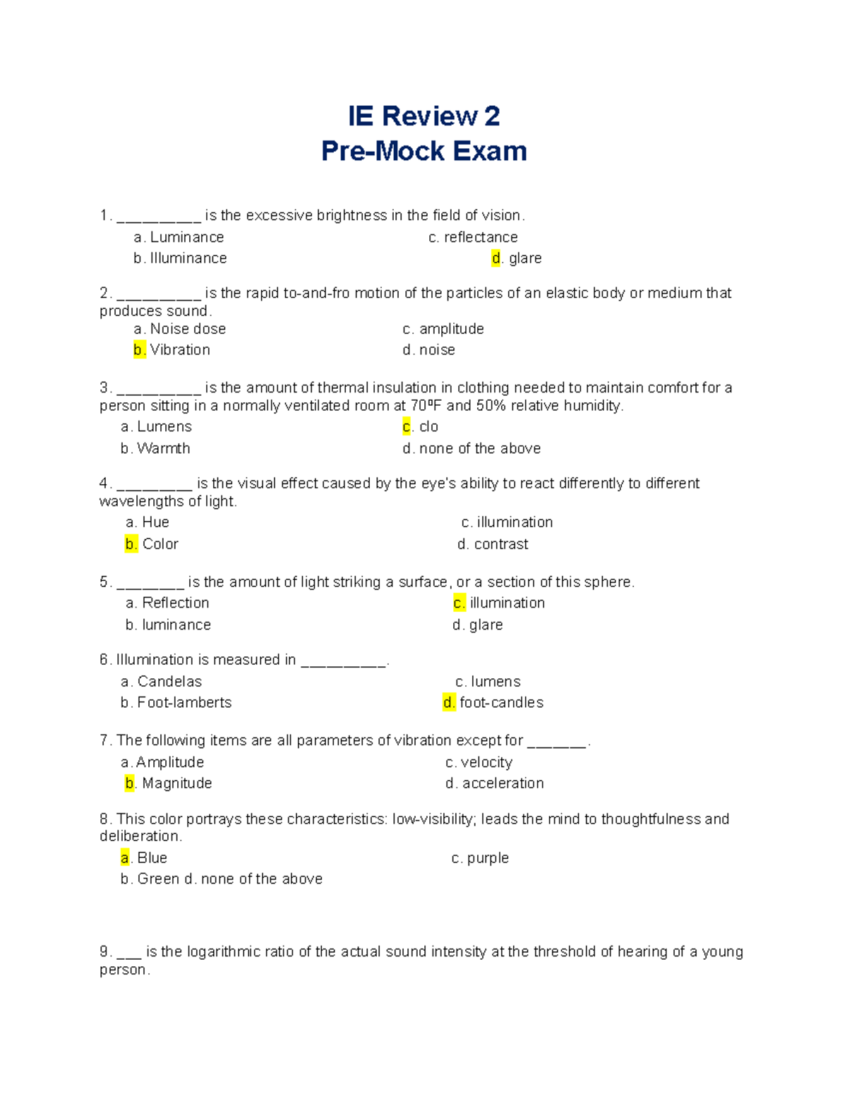 IE Review 2 Pre-Mock Exam Key Answer - Industrial Engineering - DLSU ...