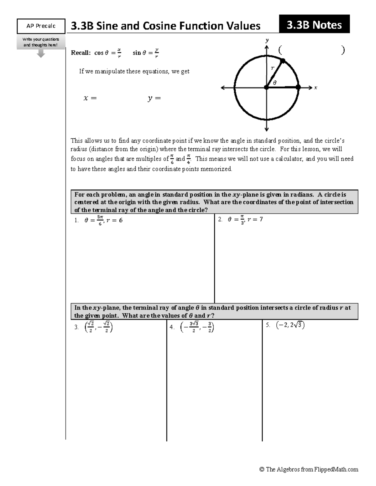 AP Precalc 3.3B Sine & Cosine Function Values Notes - Studocu