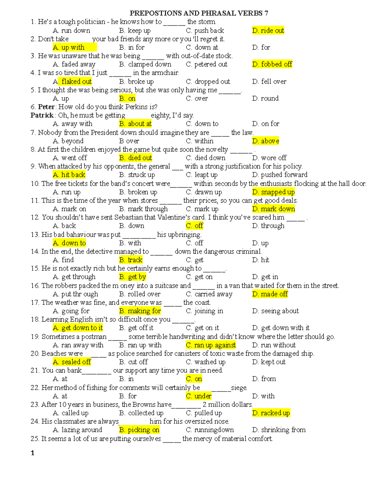 Prepositions and Phrasal Verbs Quiz 7 2 - Studocu