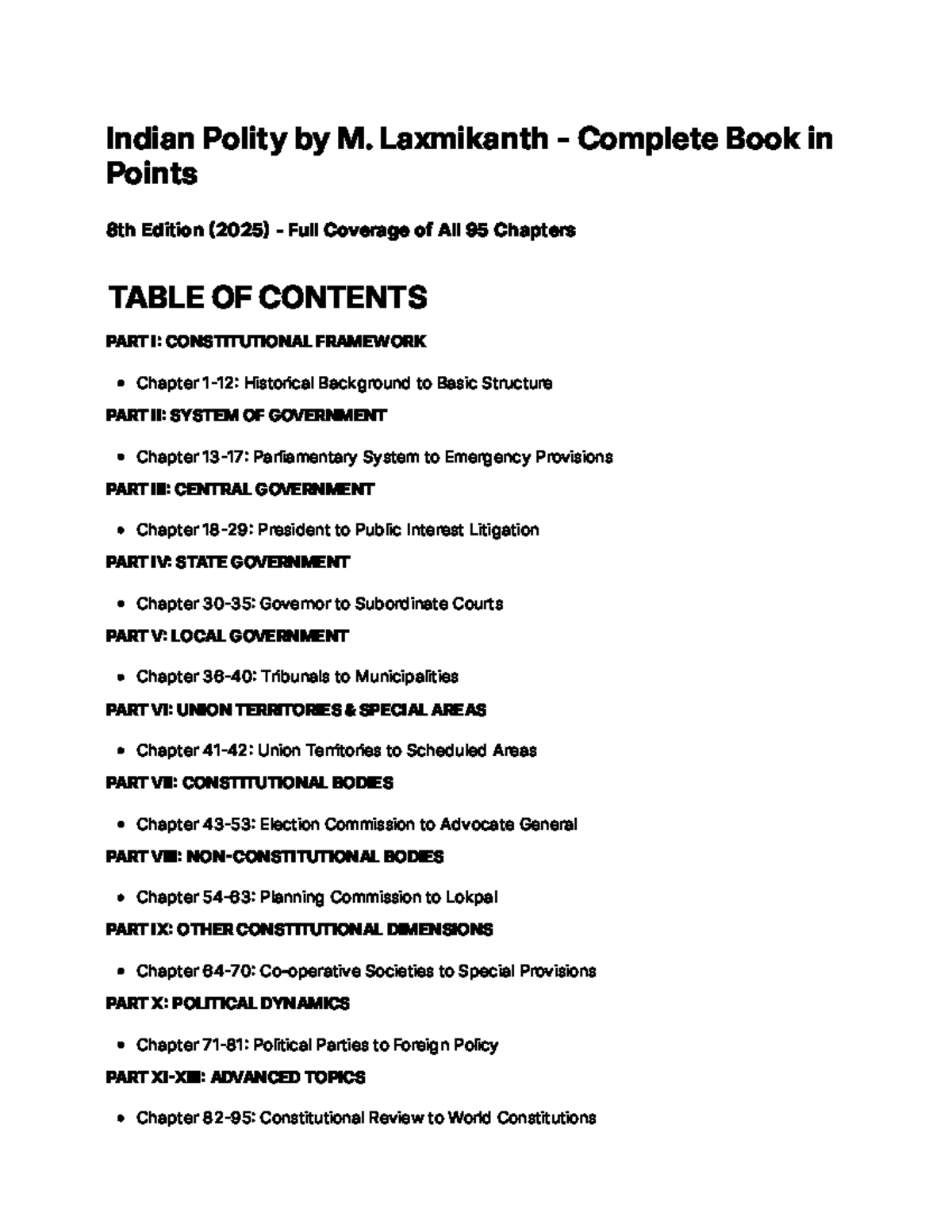 Indian Polity (M. Laxmikanth) 8th Edition: Comprehensive Summary Notes ...